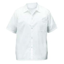 CRS UNF-1WS Winco Signature Chef Broadway White Chef Shirt Small